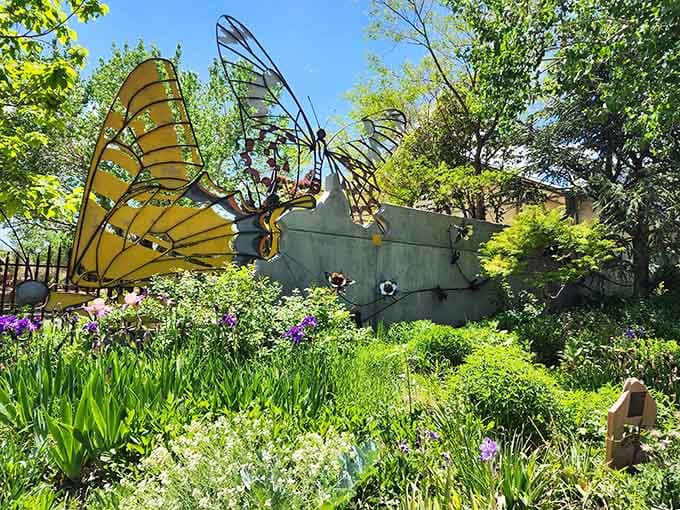 Giant butterfly sculptures remind visitors that transformation is beautiful, even when your metamorphosis involves just finding car keys.