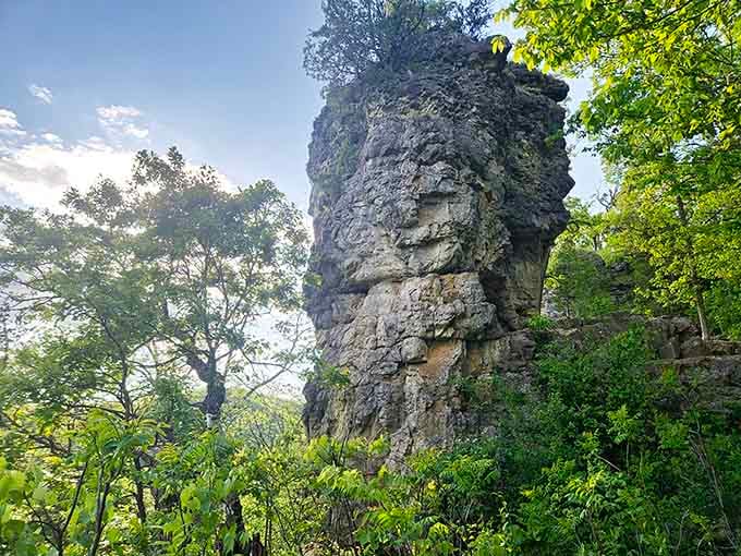 This towering rock formation stands like a natural monument to millions of years of patient geological work.