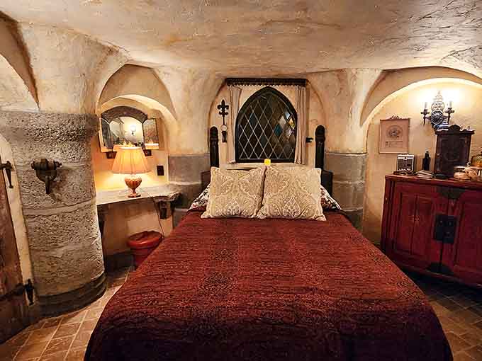 Vaulted stone ceilings over your bed, finally making those childhood blanket fort dreams seem embarrassingly unambitious.