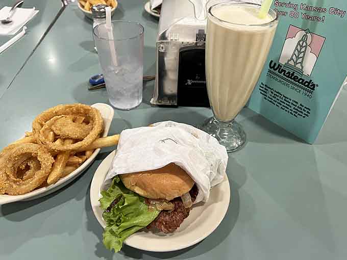 A classic steakburger, onion rings, and a thick milkshake, the holy trinity of diner dining that never goes out of style.