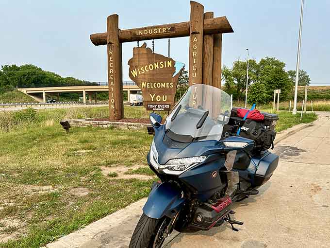 Even motorcyclists can't resist pulling over to snap a pic at this quintessential Wisconsin photo opportunity.