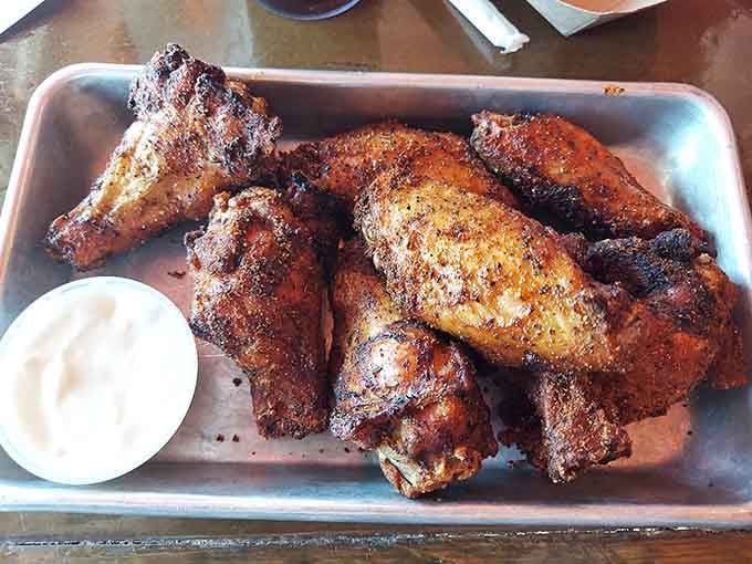 Golden, crispy wings with just the right amount of char demonstrate that poultry gets the royal treatment here.