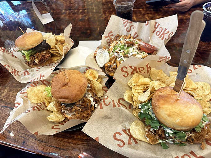 This burger spread looks like the table of people who understand that moderation is wildly overrated today.