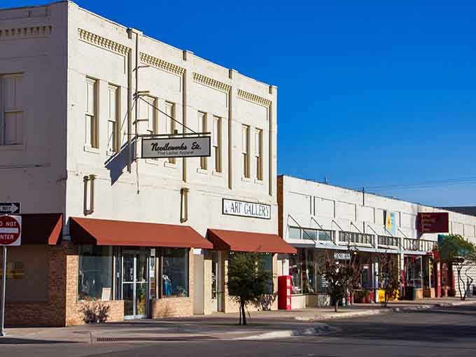 Clean lines and classic awnings give this downtown street a timeless elegance that never goes out of style.