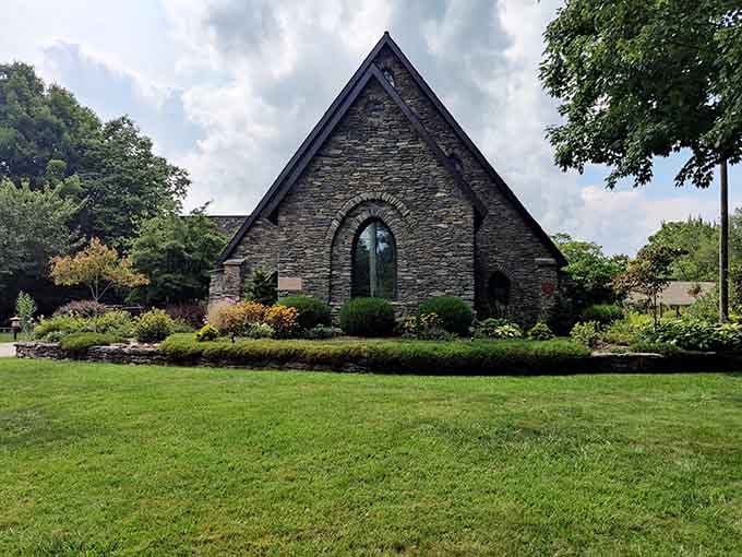 This stone chapel nestled in greenery looks like where hobbits would hold their most important Sunday services.