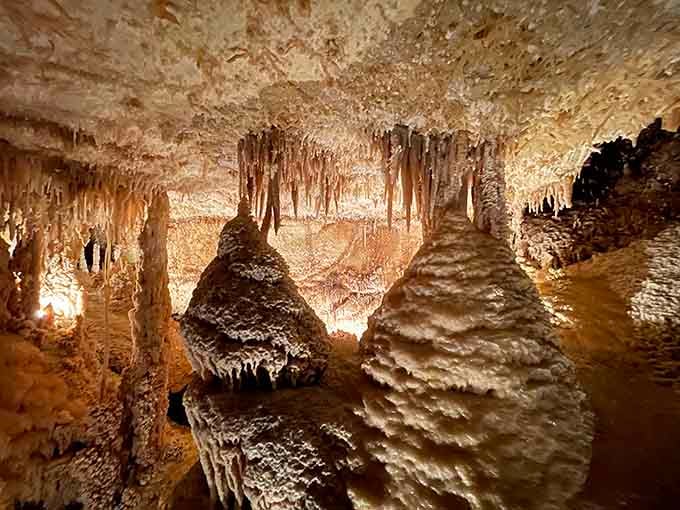 Stalactites and stalagmites create an underground palace where every formation took millennia to achieve such delicate perfection.