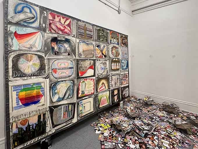 Contemporary art transforms ordinary objects into extraordinary statements, where business cards become a mosaic of modern life.