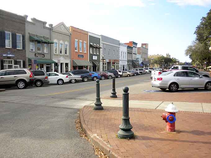 Angle parking and brick sidewalks make Georgetown shopping easy, like the good old days before parking became a contact sport.