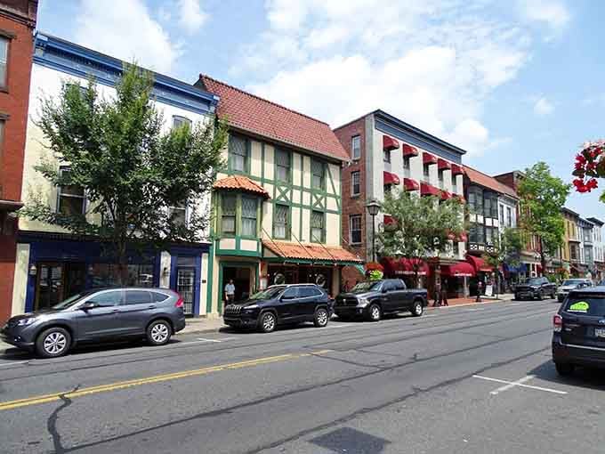 Gettysburg's main street: a delicious mix of Tudor-style buildings, local flavor, and that rare small-town vibe you thought only existed in memories.