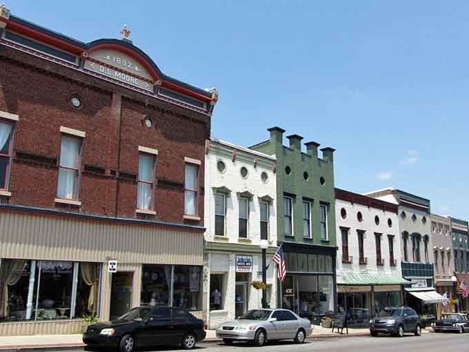 These colorful storefronts line up like a box of crayons, each one holding its own story and charm.