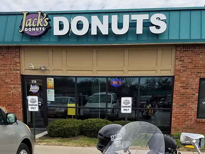 That teal and cream storefront catches your eye from the road, announcing Jack's with the confidence of a place that delivers.