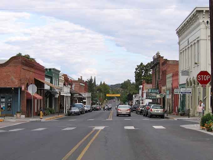 Brick storefronts line the main street like a perfectly preserved snapshot from the Gold Rush era that never faded.