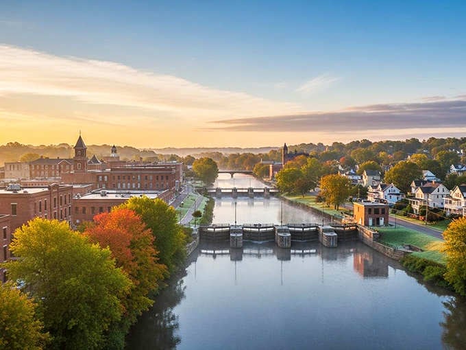 Golden hour bathes the river and historic locks in warm light that photographers dream about capturing.