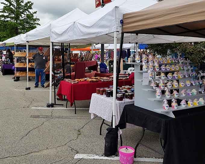 Handmade candles arranged like colorful soldiers stand ready to brighten someone's home with their cheerful glow and scents.