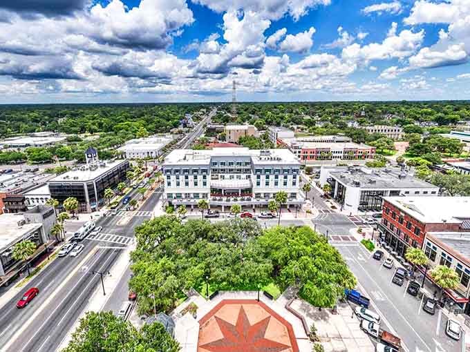That central square medallion isn't just pretty—it's the heart of a downtown where horse country meets small-town charm.