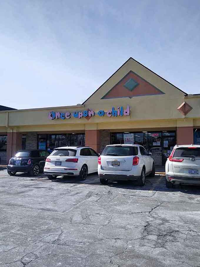 The playful, storybook-style lettering perfectly captures the magic of finding gently-used treasures for growing kids.