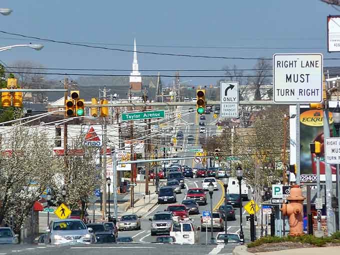Busy intersections and church spires create a landscape where small-town values meet modern convenience in perfect harmony every day.