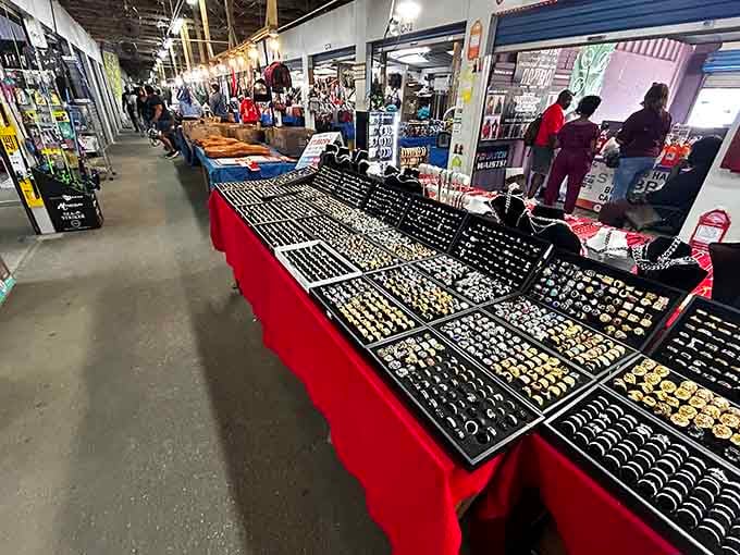 Sparkling jewelry displays stretch endlessly forward, offering enough bling to make even Elizabeth Taylor pause and take a second look.