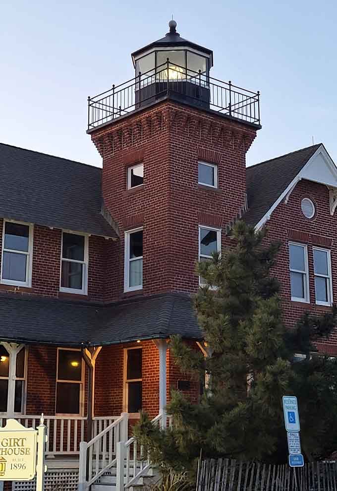 As twilight settles, this brick beauty glows with warmth that would make any lighthouse keeper proud to call home.