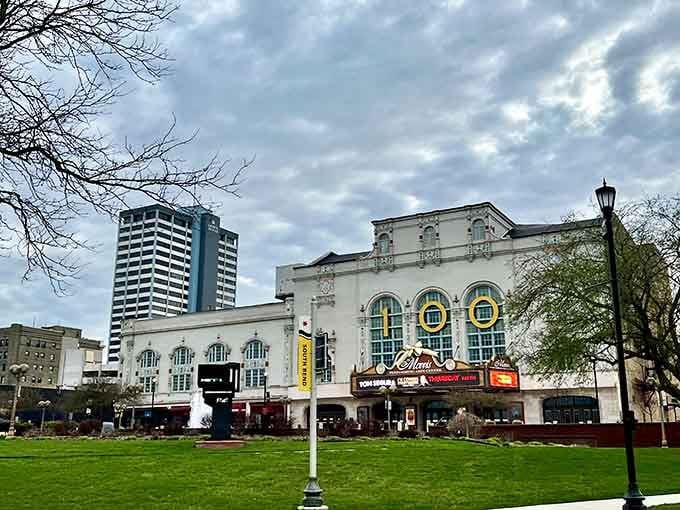 Classic theater marquees and green spaces remind us that culture and nature can coexist beautifully.