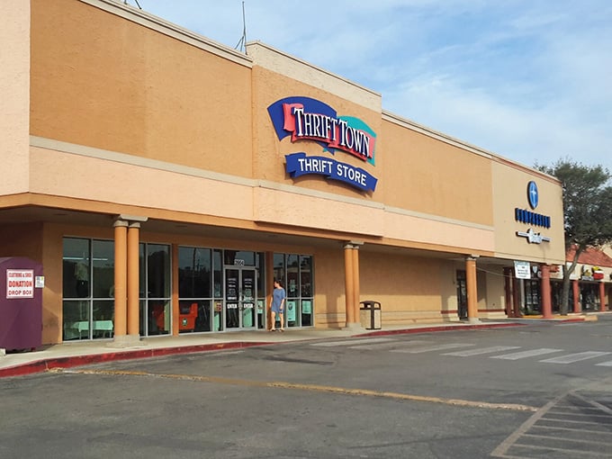 Those welcoming columns frame the entrance like a portal to budget-friendly fashion discoveries waiting inside for you.