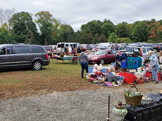 Autumn colors paint the perfect backdrop for this classic New England tailgate market, where early birds catch the best deals.