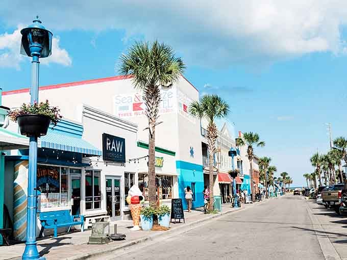 Bright turquoise buildings and swaying palms line the street&mdash;beach town vibes without the beach town attitude or prices.