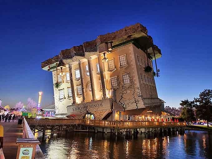The whole structure appears to have flipped its lid, literally, creating the most photographed architectural oddity you'll ever see.