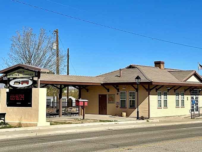 The vintage depot stands ready to welcome visitors, a testament to the town's railroad heritage.