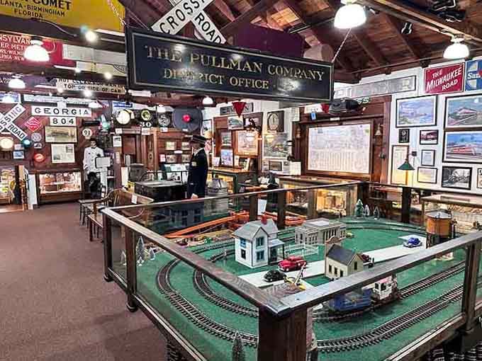Vintage railroad memorabilia fills every corner, transporting visitors back to when steam engines were cutting-edge technology.