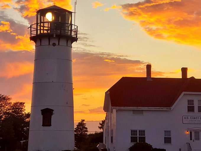 Golden hour transforms this Coast Guard station into a glowing masterpiece that photographers dream about all year.