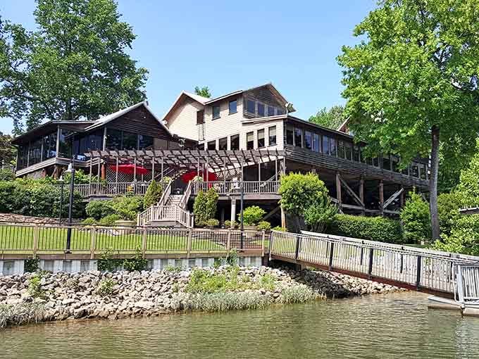 Multi-level decks overlooking the water mean you can enjoy your fried green tomatoes with nature's best entertainment playing out below.