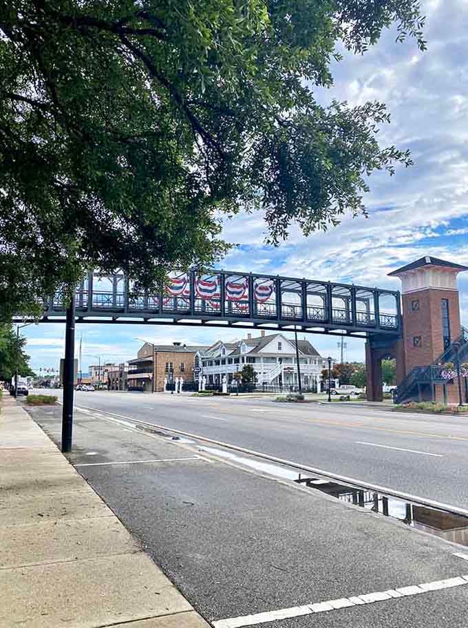 That decorative pedestrian bridge spanning the street adds character you just don't find in cookie-cutter suburbs.