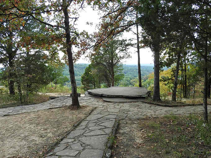 This natural stone overlook offers million-dollar views without the mortgage, just pure Illinois wilderness stretching to forever.