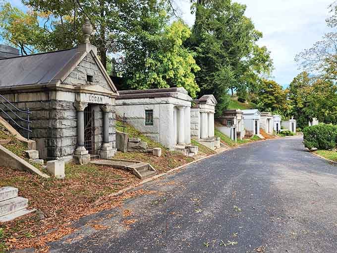 Classical architecture lines peaceful pathways in this beautiful cemetery that doubles as Richmond's outdoor sculpture garden.