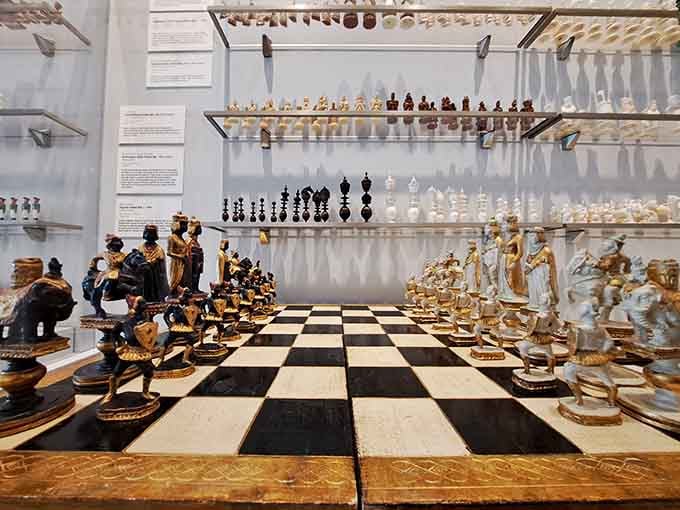 Ornate chess sets face off in glass cases, just one surprising treasure in this museum's eclectic collection of global artistry.