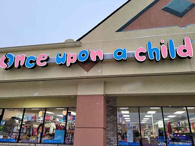 That whimsical multicolored sign promises a fairy tale ending for parents' budgets and children's closets alike.
