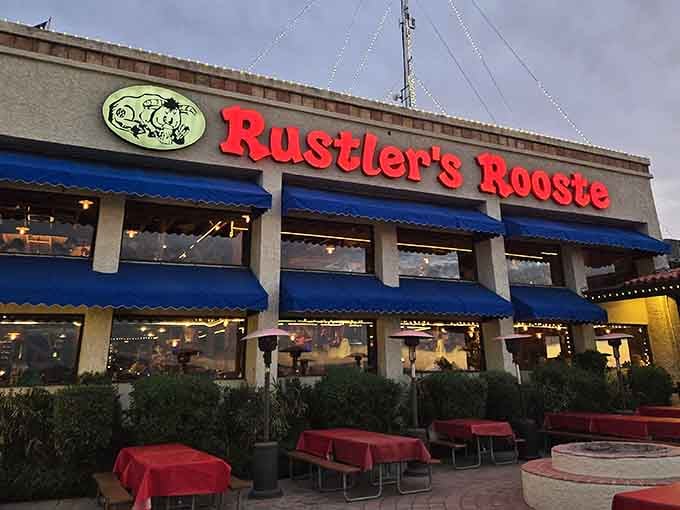 The warm glow from inside beckons like a campfire calling hungry ranch hands home for supper.