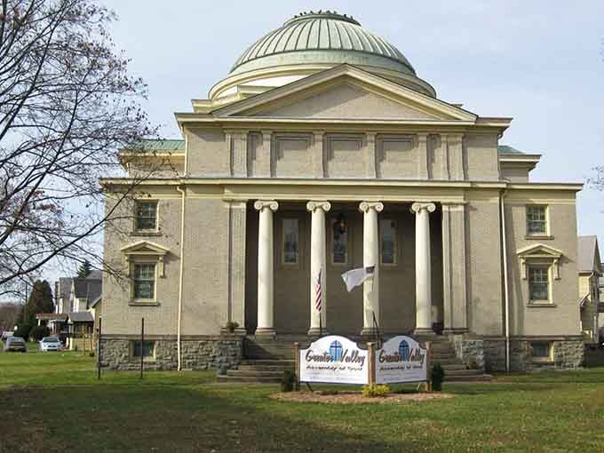 This neoclassical building commands respect with its dome and columns, looking like it belongs in Washington but feels hometown.
