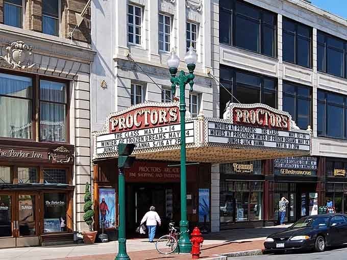 Proctors Theatre's vintage marquee lights up Schenectady's downtown, offering Broadway-quality entertainment without Broadway-sized ticket prices or parking nightmares.