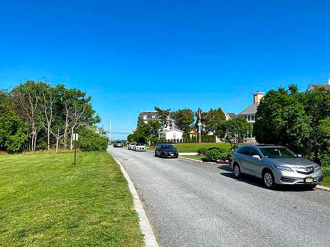 Manicured lawns stretch beside quiet streets where the biggest traffic jam involves waiting for a neighbor's cat.