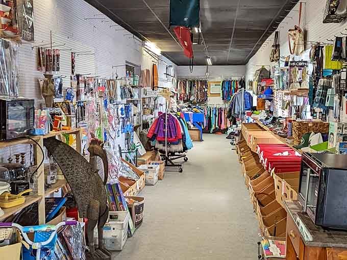 Fluorescent-lit aisles stretch endlessly, each turn revealing new categories of stuff you never knew you needed.