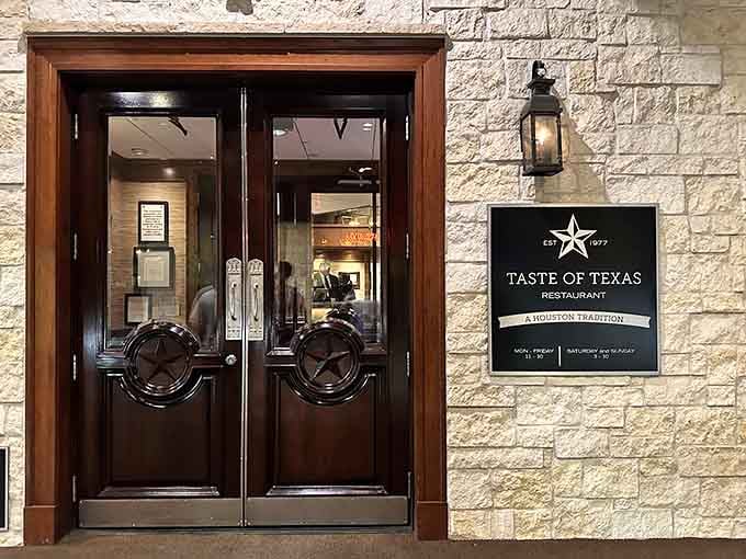 Those gleaming doors with star handles aren't just an entrance; they're a portal to perfectly grilled, hand-selected prime cuts.