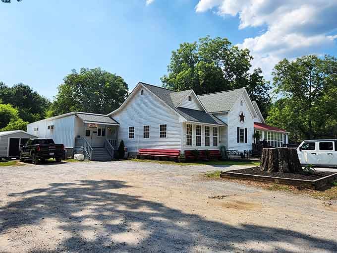 Bright blue skies frame a humble exterior that's been delighting steak enthusiasts who appreciate quality over flash.