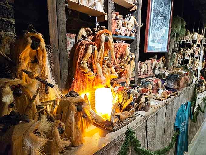 These fuzzy friends with their signature hair stand guard, their orange locks glowing under museum lights.