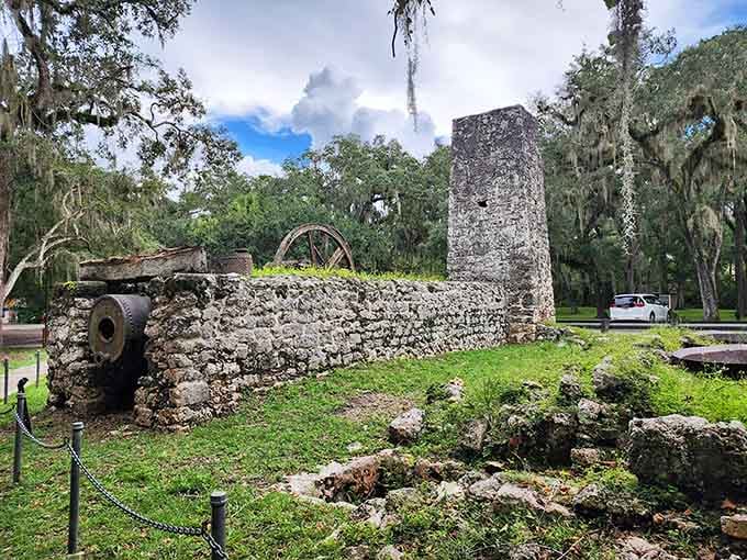 The old mill ruins stand as silent witnesses to a time when sugar was king in Florida.