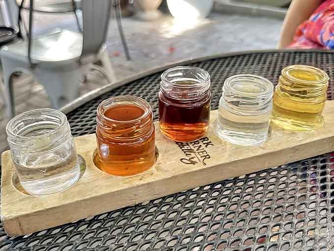 A moonshine flight lets you sample local spirits without committing to just one, because variety is life's spice.