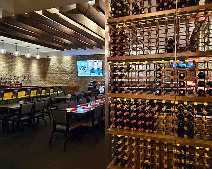 The wine cellar display isn't showing off, it's just letting you know they take their beverage program seriously.