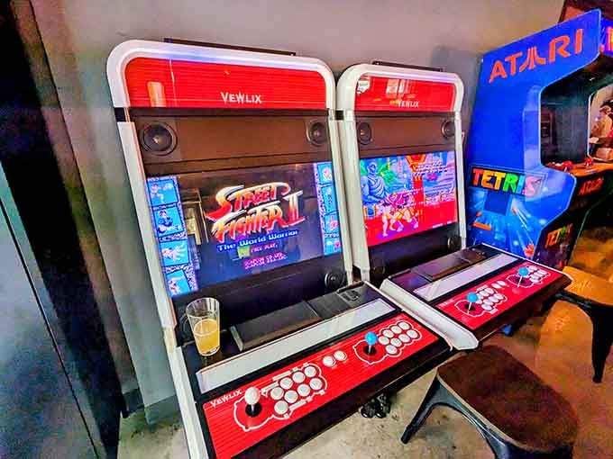 Those iconic Street Fighter II cabinets side by side, where friendships were tested and hadoukens flew freely back in the day.