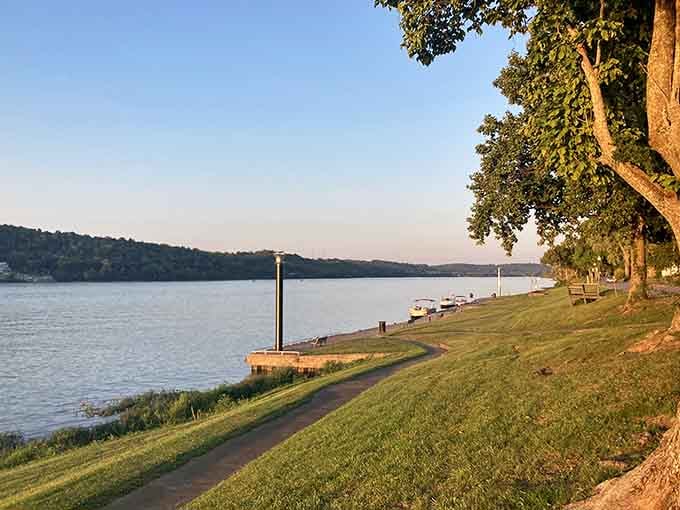 Golden hour along the riverwalk turns an evening stroll into something worthy of a landscape painting masterpiece.